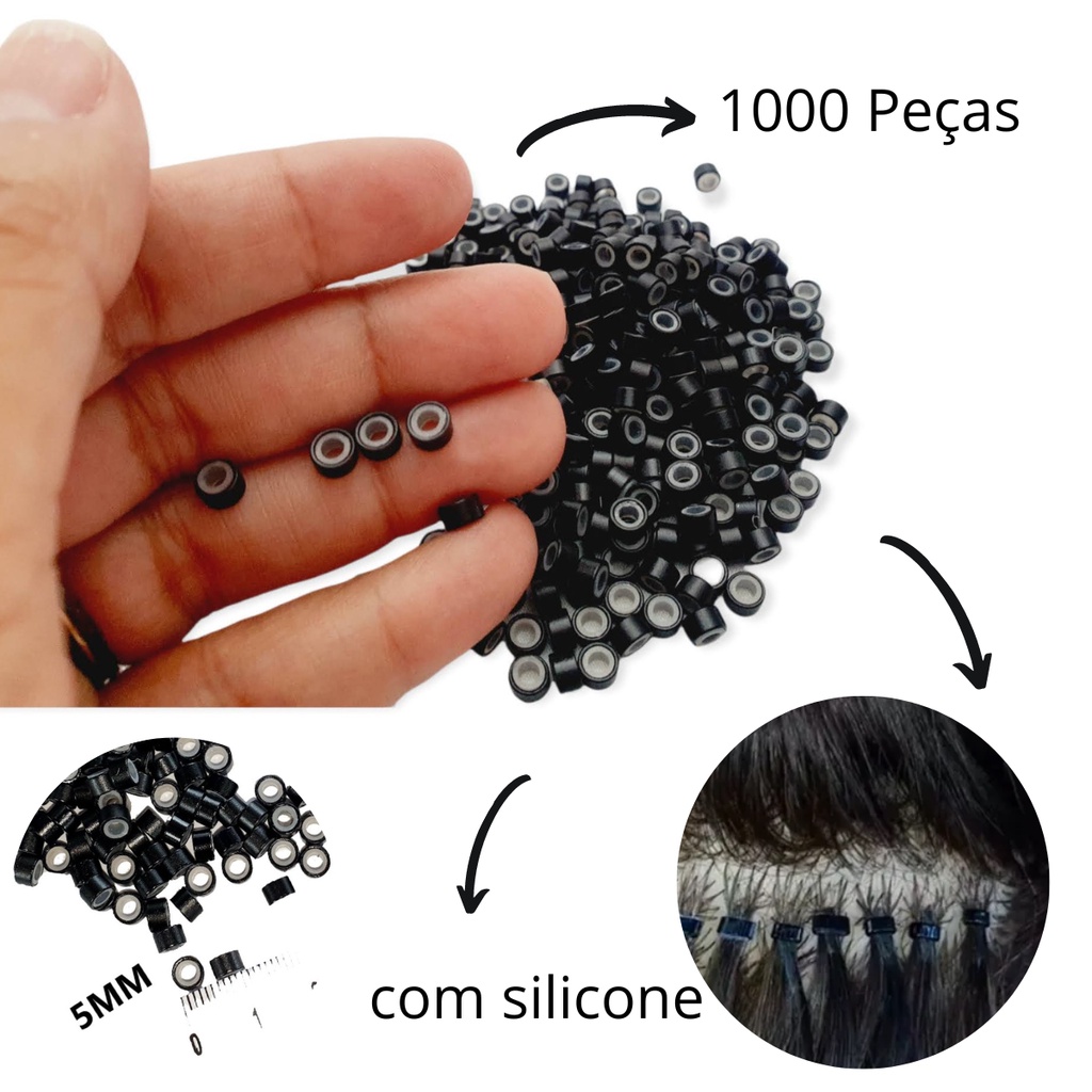 Microlink Revestido com Silicone para Mega Hair 1000 unidades | Shopee ...