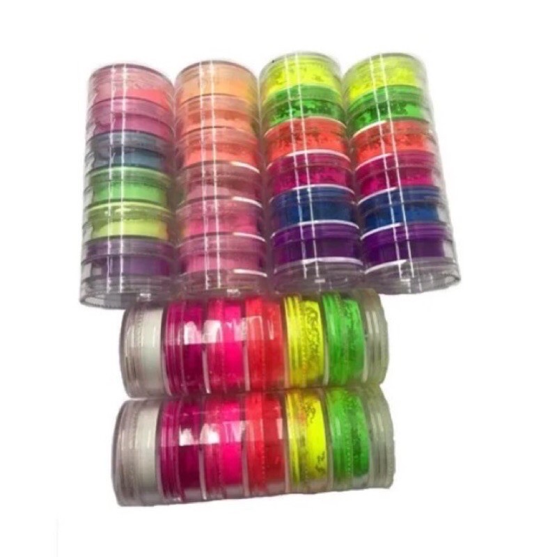 Kit 6 Pó Neon Fluorescente Glitter Multifuncional Arte Unha UV Luz ...
