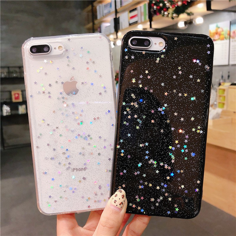 Casing iPhone 11 pro 8 7 6 6S Plus X XS XR Max case Glitter Bling Star ...