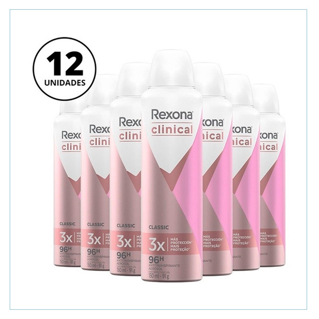 Kit com 12un Rexona Clinical Desodorante Aerosol Classic - 150ml cada ...