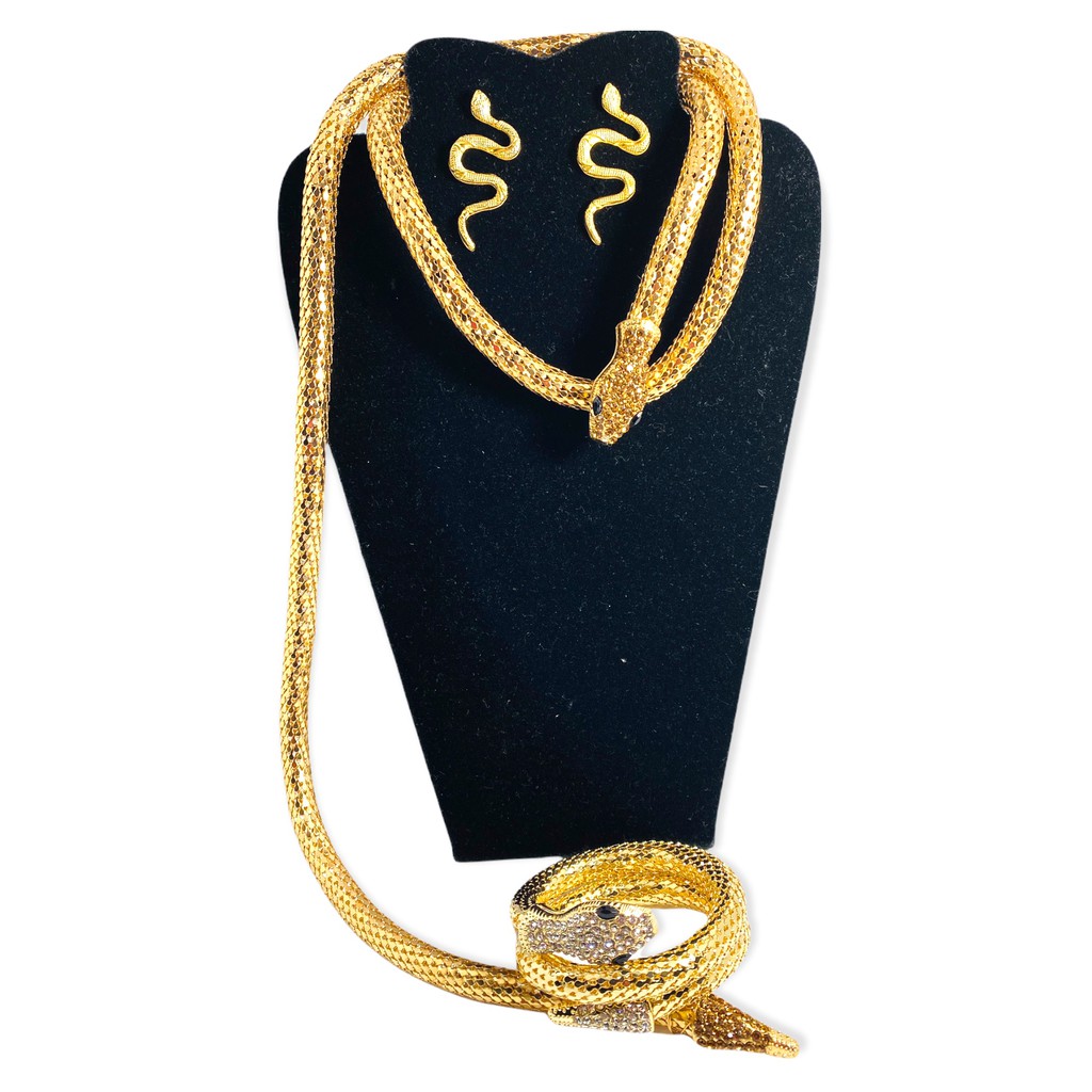 Kit Cobra Colar brinco e pulseira cobra Dourada Strass Luxo | Shopee Brasil