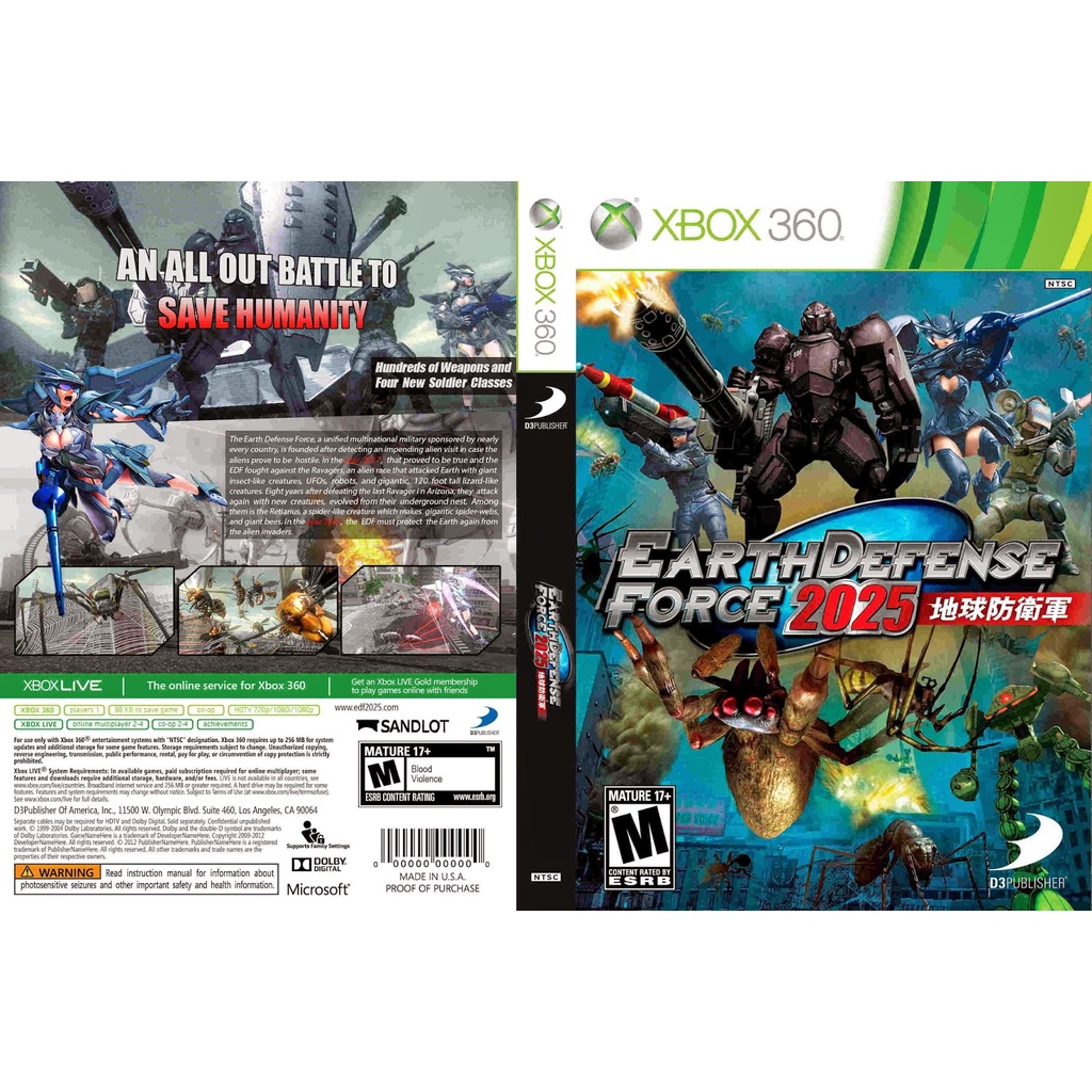 Earth Defense Force 2025 P/ XBOX360 (LTU/LT/JTAG/RGH) | Shopee Brasil