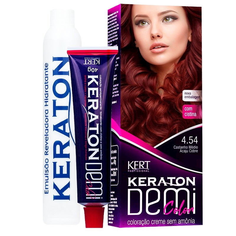 Coloração Keraton Demi Color Castanho Médio Acaju Acobreado 4.54 ...