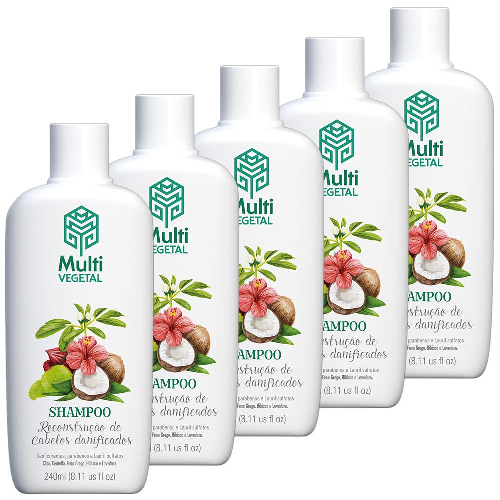 Kit 5 Shampoo Natural de Coco 240ml Multi Vegetal | Shopee Brasil