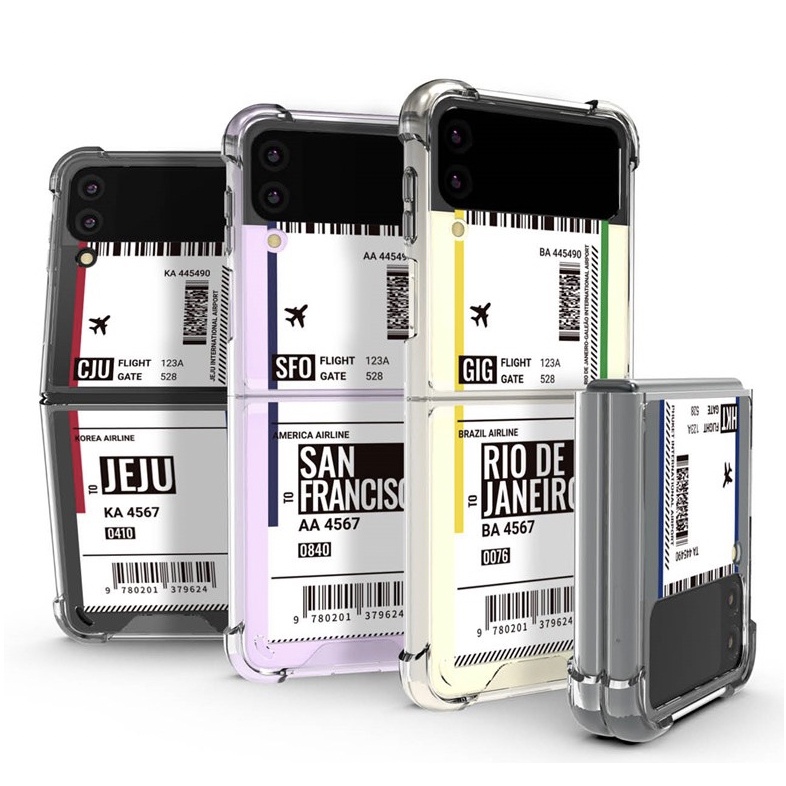 Galaxy Z Flip 3 Flip 4 Boarding Pass Clear Hard Case - bumper, slim flip3 travel ticket design ...