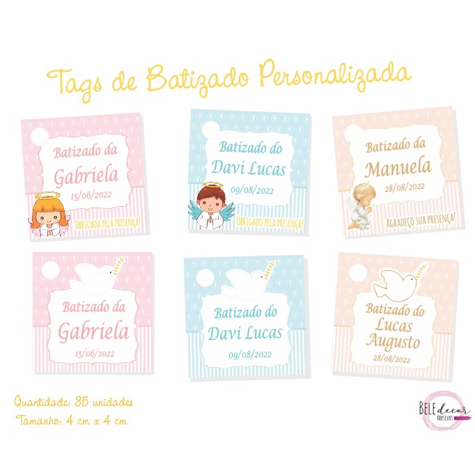 Tag de Batizado Personalizada - lembrancinha Batismo - 4 cm x 4 cm ...