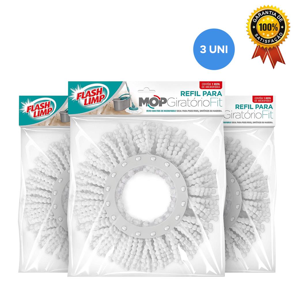 Refil Mop Giratorio Fit Kit 3 Uni RMOP5011 Flash Limp | Shopee Brasil