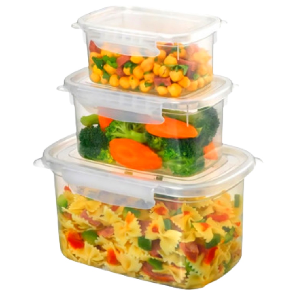 Kit Conjunto 3 Potes P M G Retangulares Com Tampa e Trava Sem Bpa Free ...