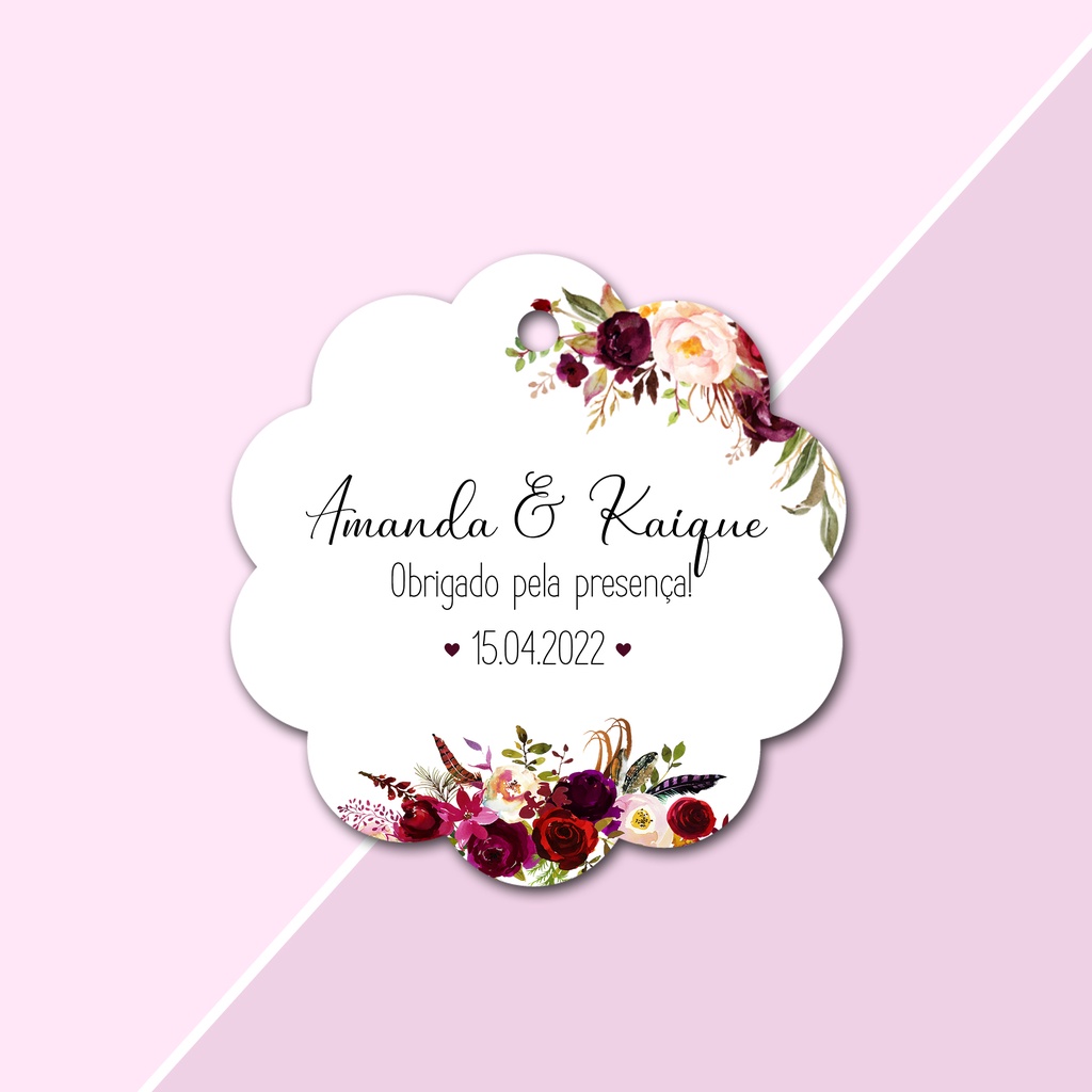 60 Tags Personalizadas Formato Flor Lembrancinha para Casamento ...