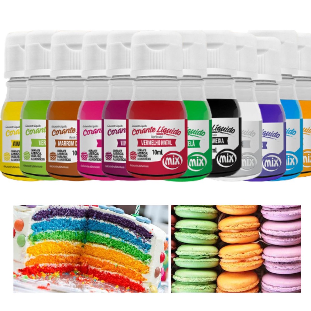 12 Corante Para Bolo Confeitaria Pães Kit Alta Qualidade Mix ...