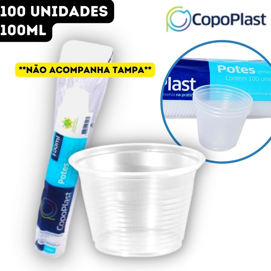 Pote Plástico Descartavel Redondo Estriado Molho Maionese Sobremesa Copoplast - 100ml - 100 ...