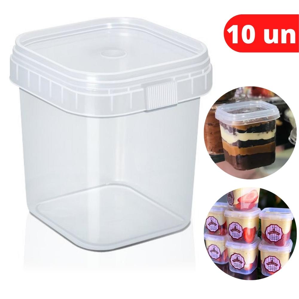 Pote Quadrado Com Lacre Transparente Com Tampa 220ML Com 10 Unidades ...
