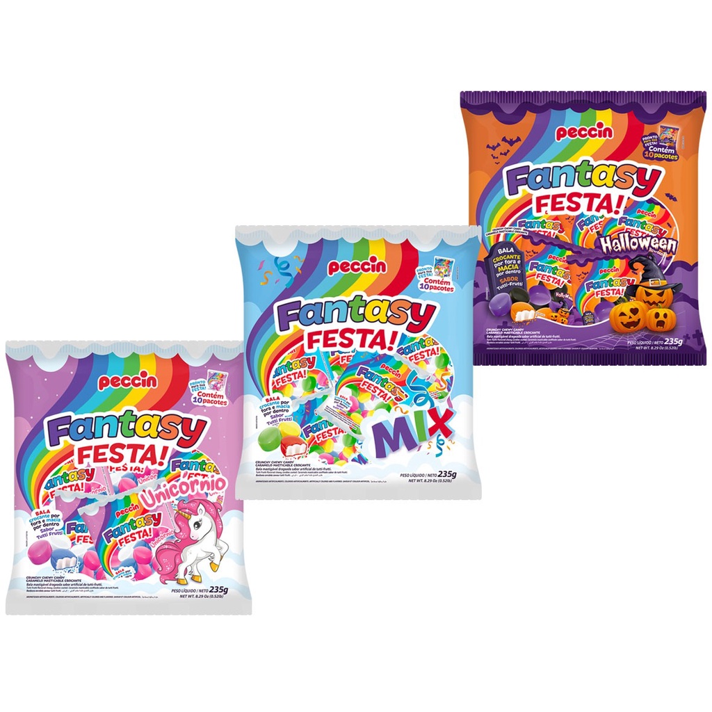Balas Fantasy Festas- Unicórnio, Mix, Halloween- Pct 235g C/ 10 pcts 23 ...