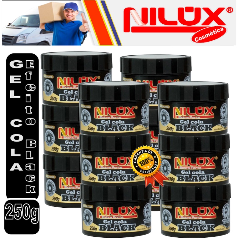 Kit 24 Gel Cola Black Extra Fort Nilux 250g cabelo brancos grisalhos | Shopee Brasil