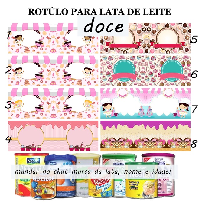 10 Rotulos personalizado para lata de leite Tema doce / candy ...