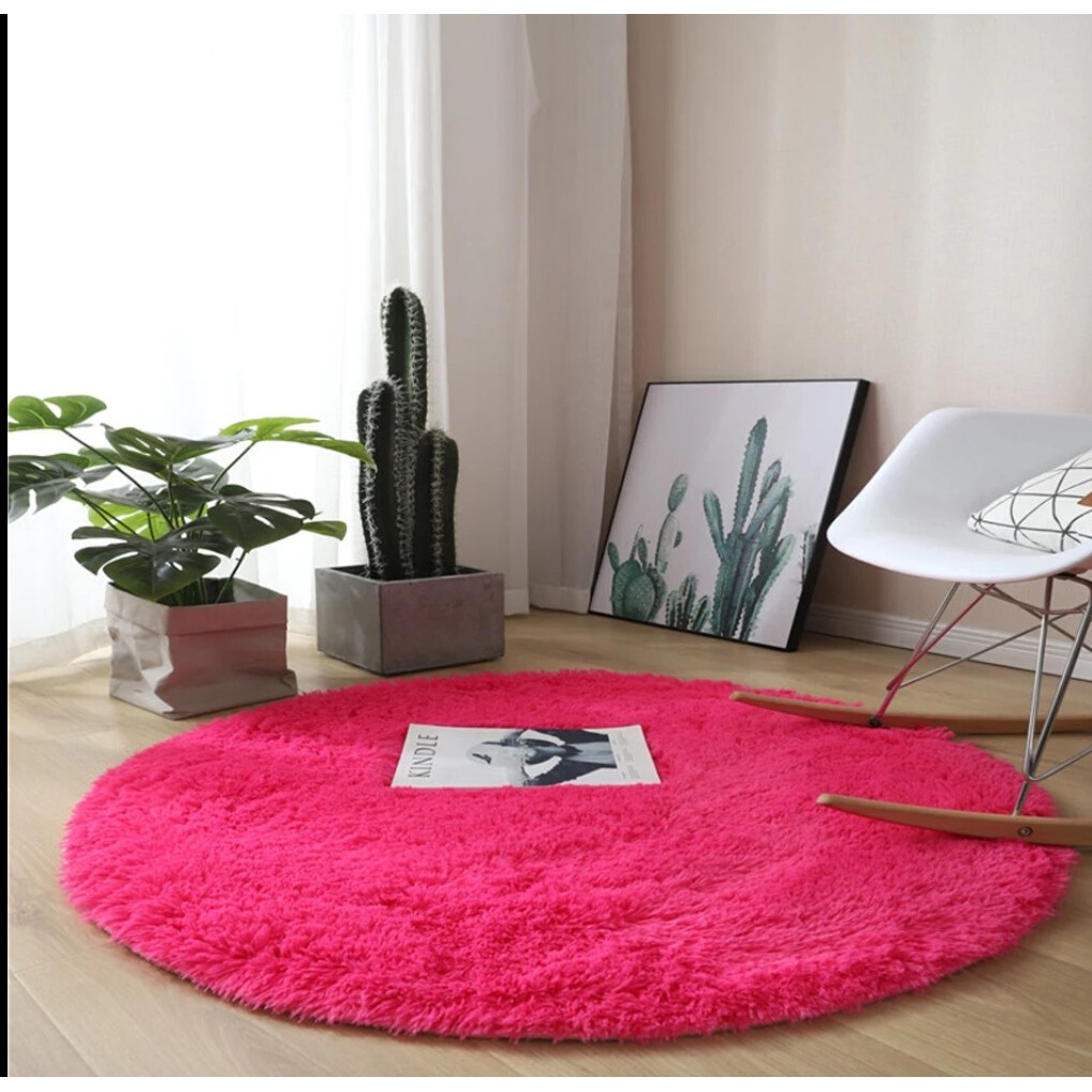 Tapete redondo 1m de diâmetro rosa pink felpudo peludo antialérgico ...