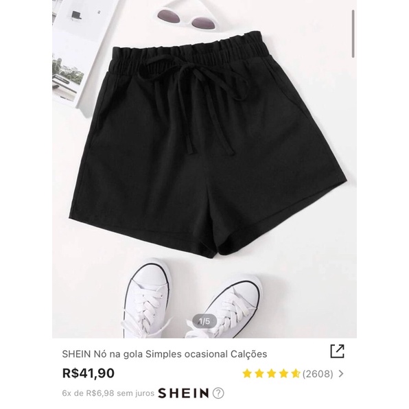 Short Preto SHEIN | Shopee Brasil