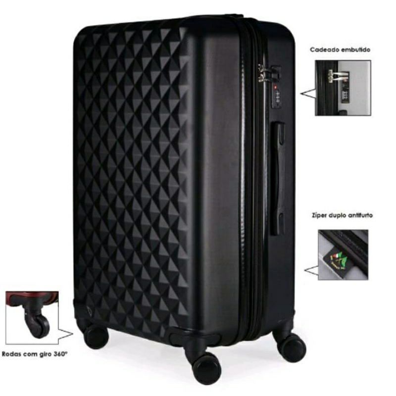 mala bordo viagem avião bagagem de mão rodas rodinhas 360 giro ABS ...