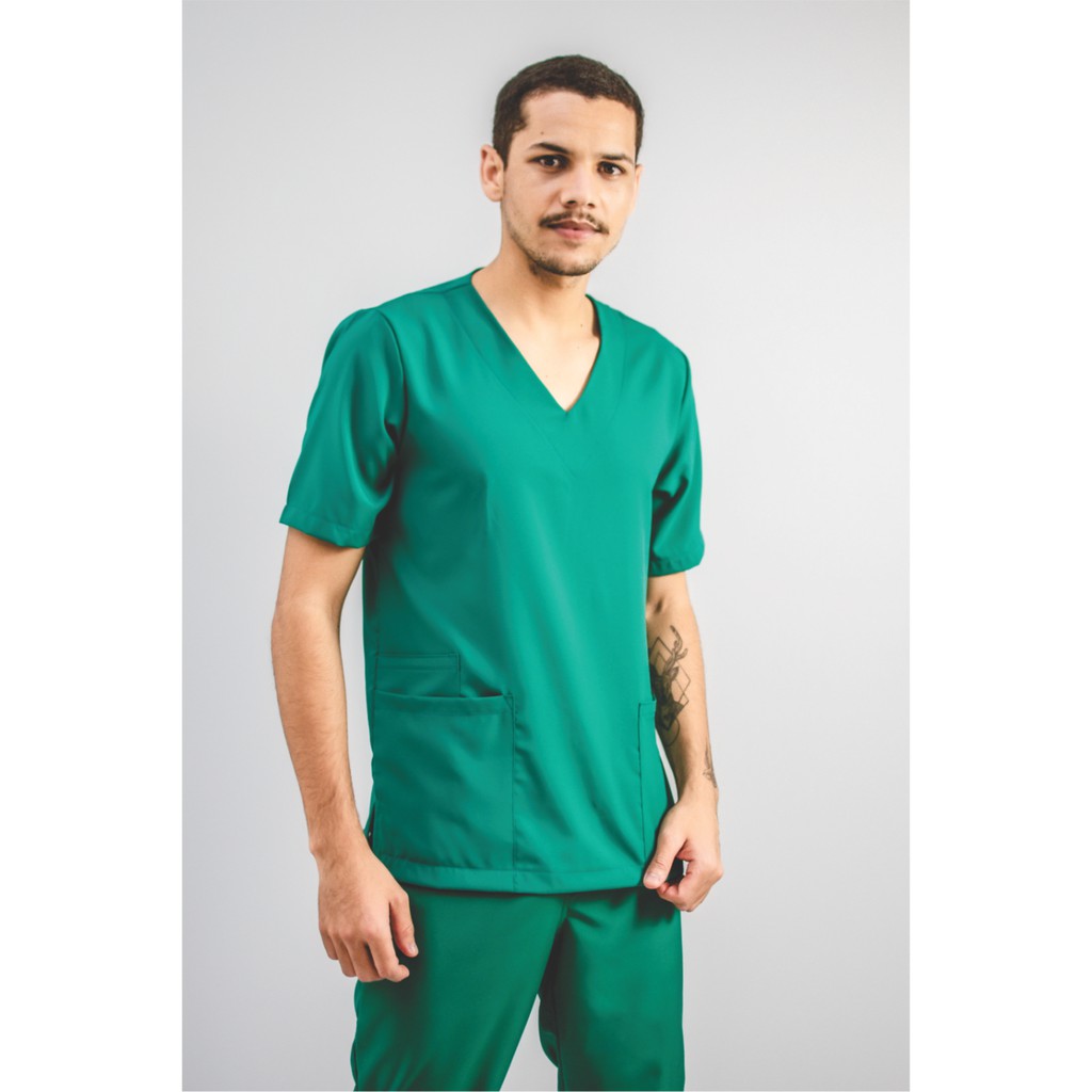 Scrub Pijama Cirúrgico Conjunto Hospitalar Unissex 100% Algodão Brim ...