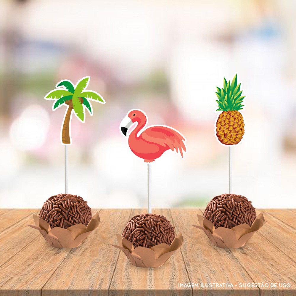 Toppers Topo Tags Plaquinhas para doces docinhos Tema Tropical Flamingo ...