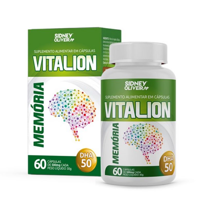 Kit 2un.Vitalion memória suplemento alimentar 60 cápsulas 500mg DHA 50 ...