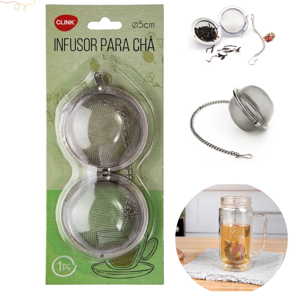 Infusor Cha Aço Inox Difusor Coador Corrente Bolinha Peneira Mini ...