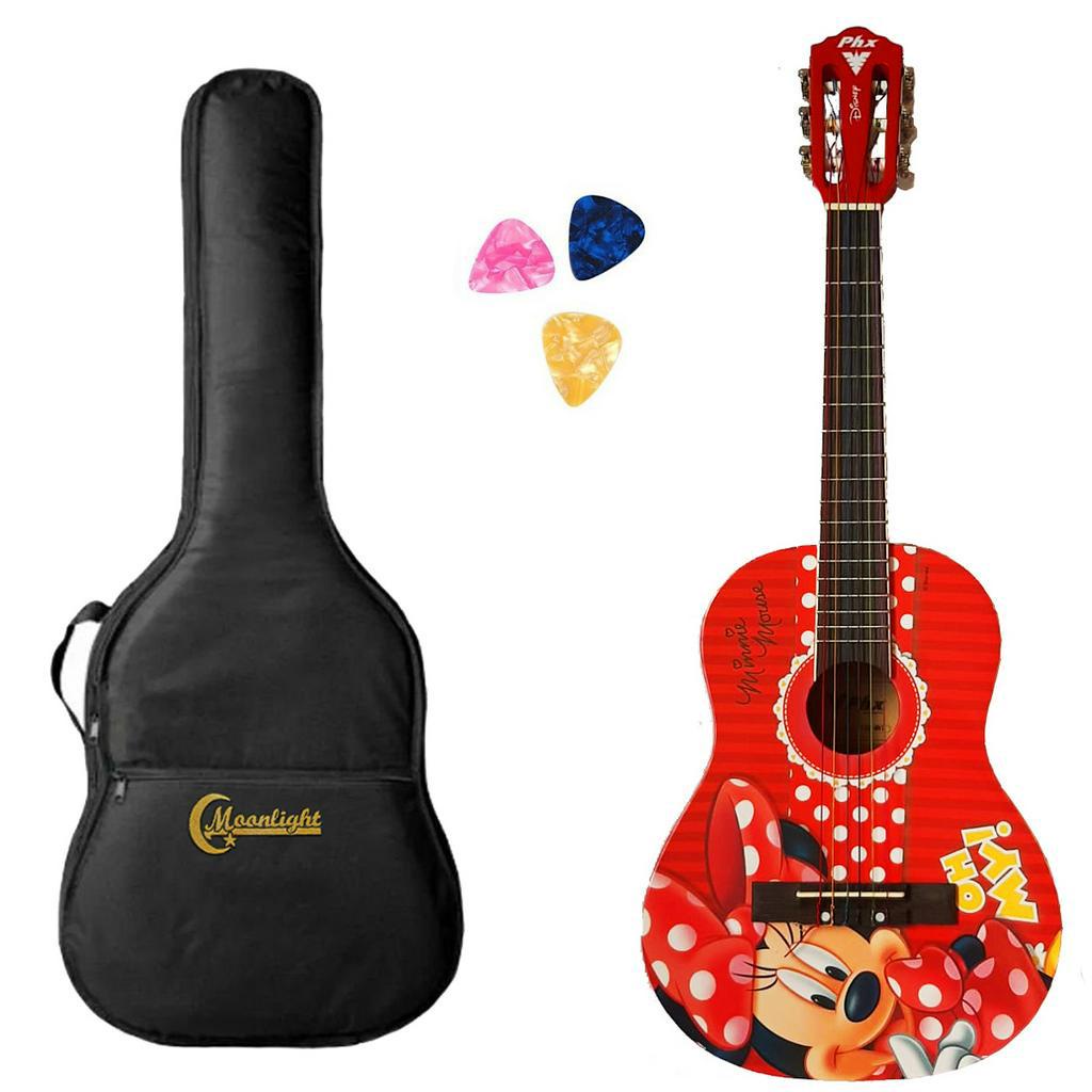 Violão PHX Minnie Disney VID-MN1 1/2 C/ Cordas Coloridas de Nylon, Capa e Palhetas | Shopee Brasil