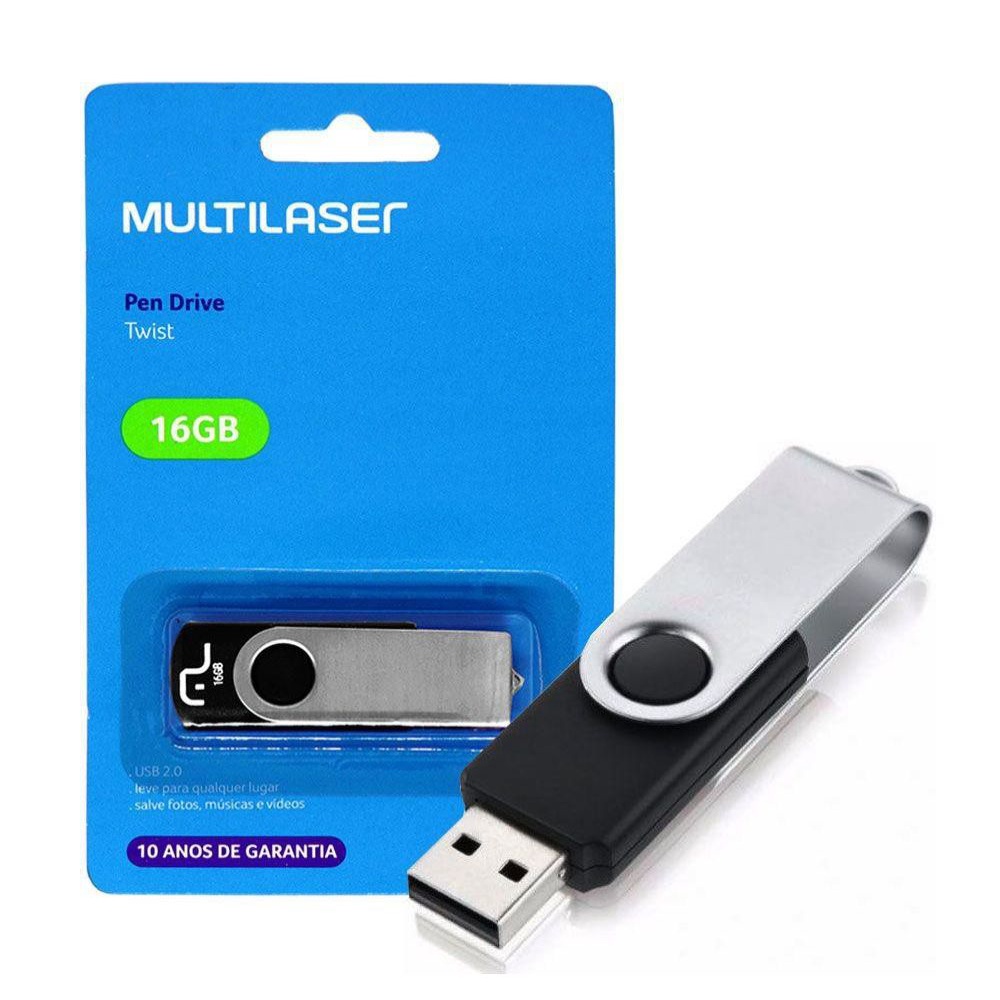 Pen Drive Multilaser Twist USB 16GB PD588 Preto e Prateado | Shopee Brasil