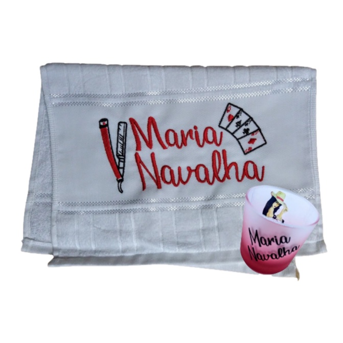 Maria Navalha Kit Toalha Bordada e copo Personalizado | Shopee Brasil