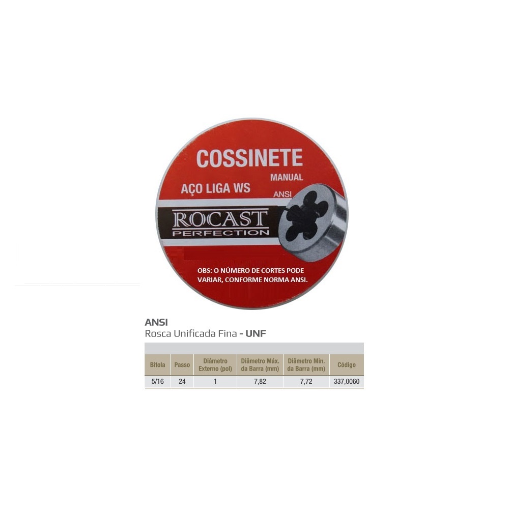 Cossinete Manual Aço Liga 5/16x24 Unf - Ansi - Rocast | Shopee Brasil