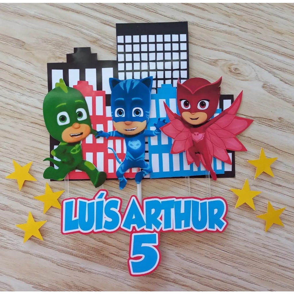 TOPO DE BOLO PJ MASKS (LER TODA A DESCRIÇÃO) | Shopee Brasil