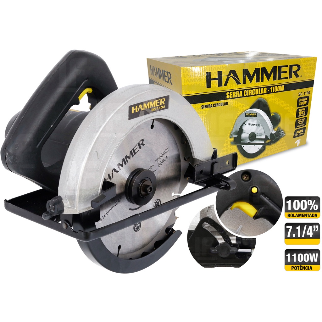 Serra Circular Para Madeira Hammer 7.1/4 1100W 220v Gysc1100 | Shopee ...