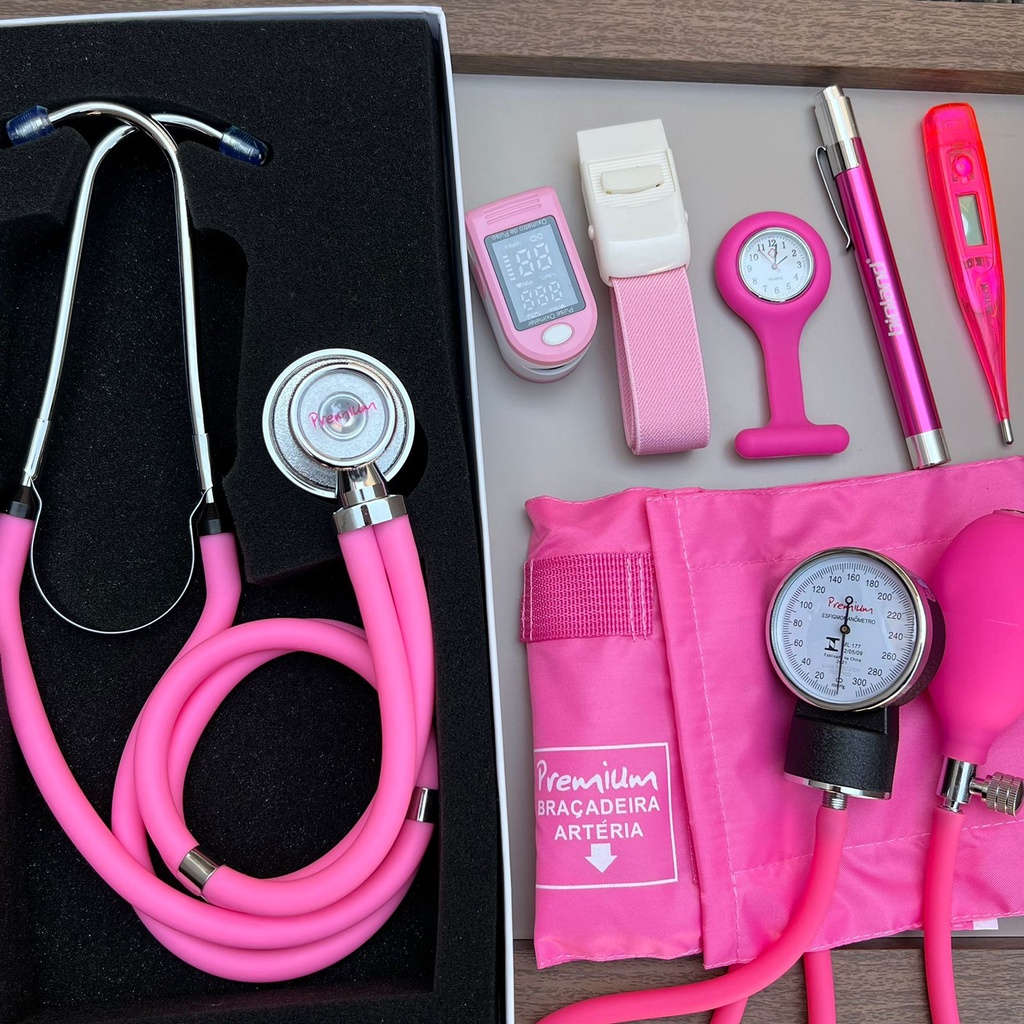 Kit Completo Enfermagem Estagio Rosa Esteto Esfigmo Oximetro Garrote ...