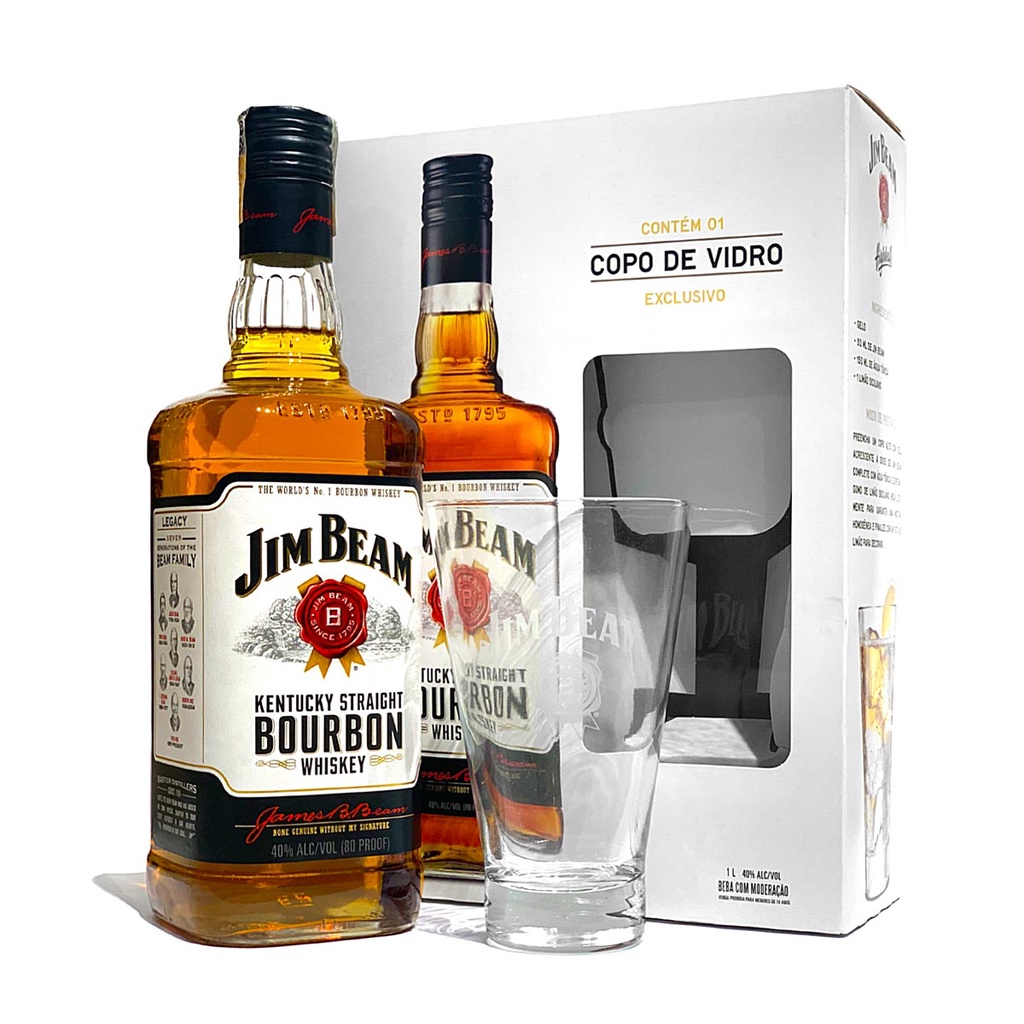 Kit Whisky Jim Beam Bourbon 1000 ml 1l com Caixa e Copo | Shopee Brasil