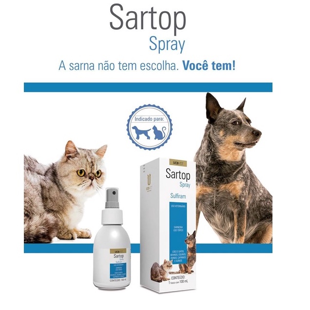 Sartop Spray Tratamento de Sarnas em Cães e Gatos Sarnicida 100ml ...