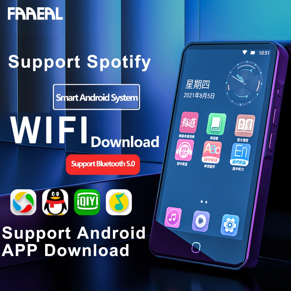 FAAEAL RUIZU H5 Android WiFi MP3 MP4 Player Bluetooth Tela De Toque Completa Leitor De Música ...