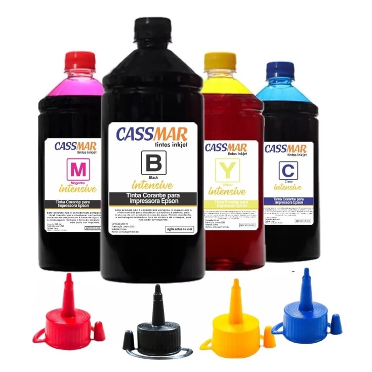 Kit Refil Tinta Epson L355 Eco Cassmar BK 500ml e Coloridas 250ml ...