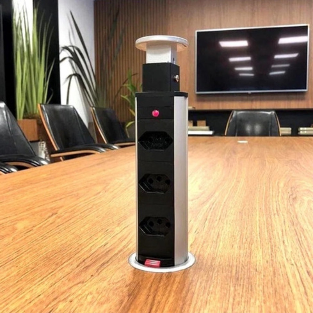 Torre de Tomadas Embutir Bancada Multiplug Retrátil Mesa 3 Tomadas ...
