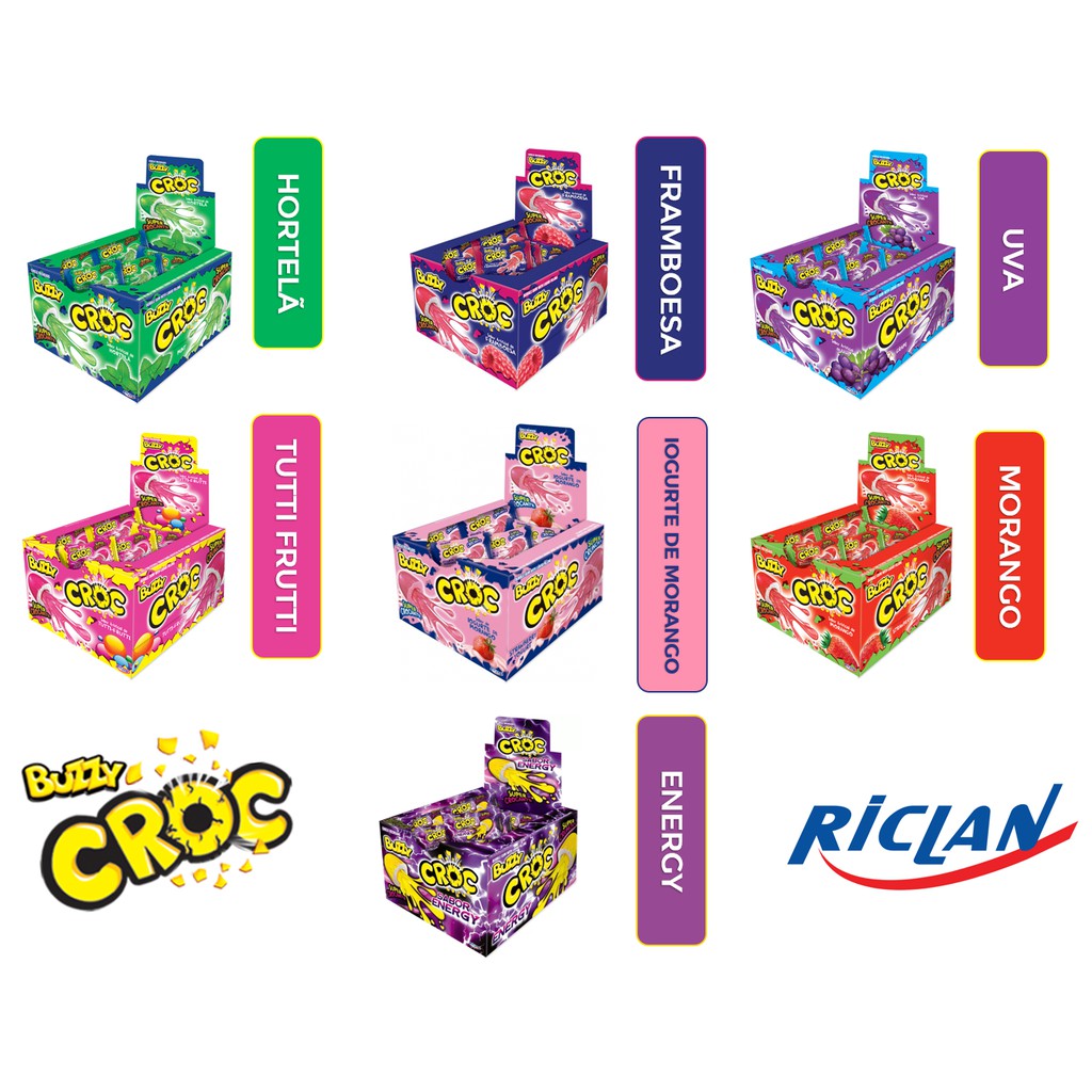 Caixa de Chicletes - Buzzy Croc - Diversos Sabores - 40 un - 172 gr ...