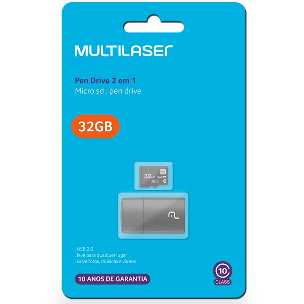 Cartão De Memória 32gb 2x1 Multilaser Classe 10 + Leitor Usb MC163 ...
