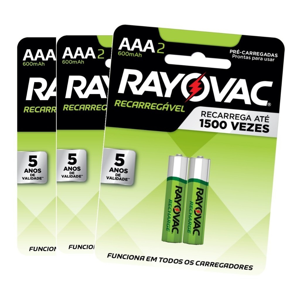 6 Pilhas Recarregável Econômica Rayovac Aaa 600 Mah | Shopee Brasil