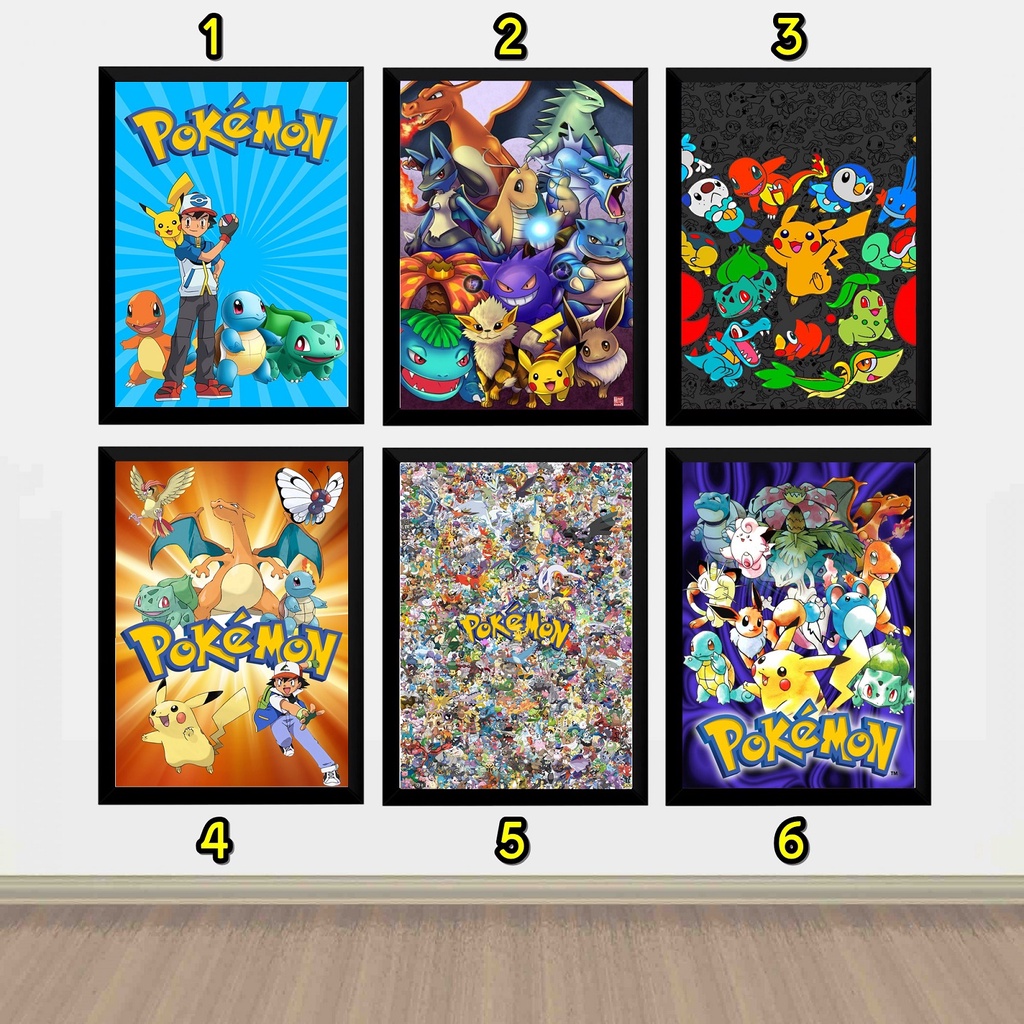 Quadro Arte Todos Os Pokemon Poster Moldurado | Shopee Brasil