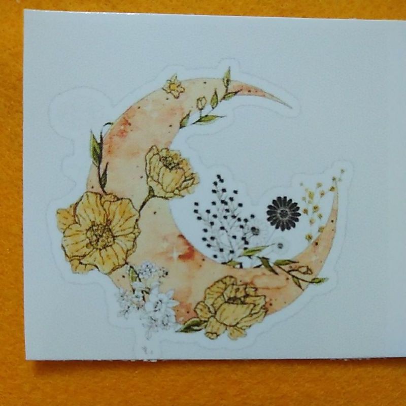 Adesivo/Sticker lua alaranjada, com flores. | Shopee Brasil