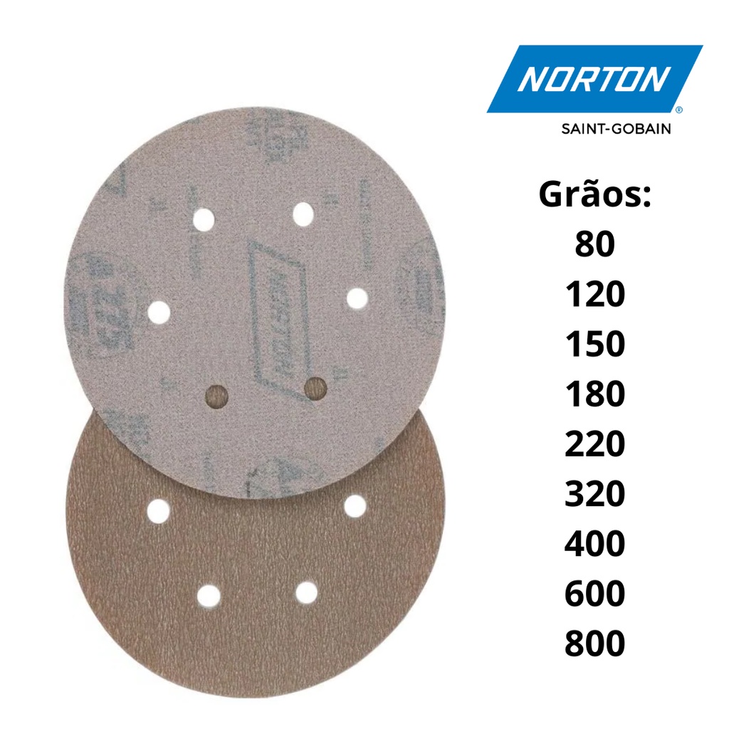 Disco De Lixa Hookit Norton 6" Polegadas 6 Furos Escolha Seu Grão ...