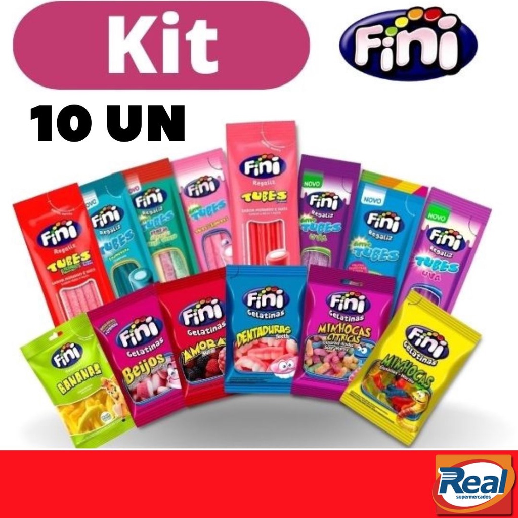 Kit com 10 pacotes Bala Fini Sabores Variados: Beijos,Tubes,Dentadura ... Kit com 10 pacotes Bala Fini Sabores Variados: Beijos,Tubes,Dentadura ...