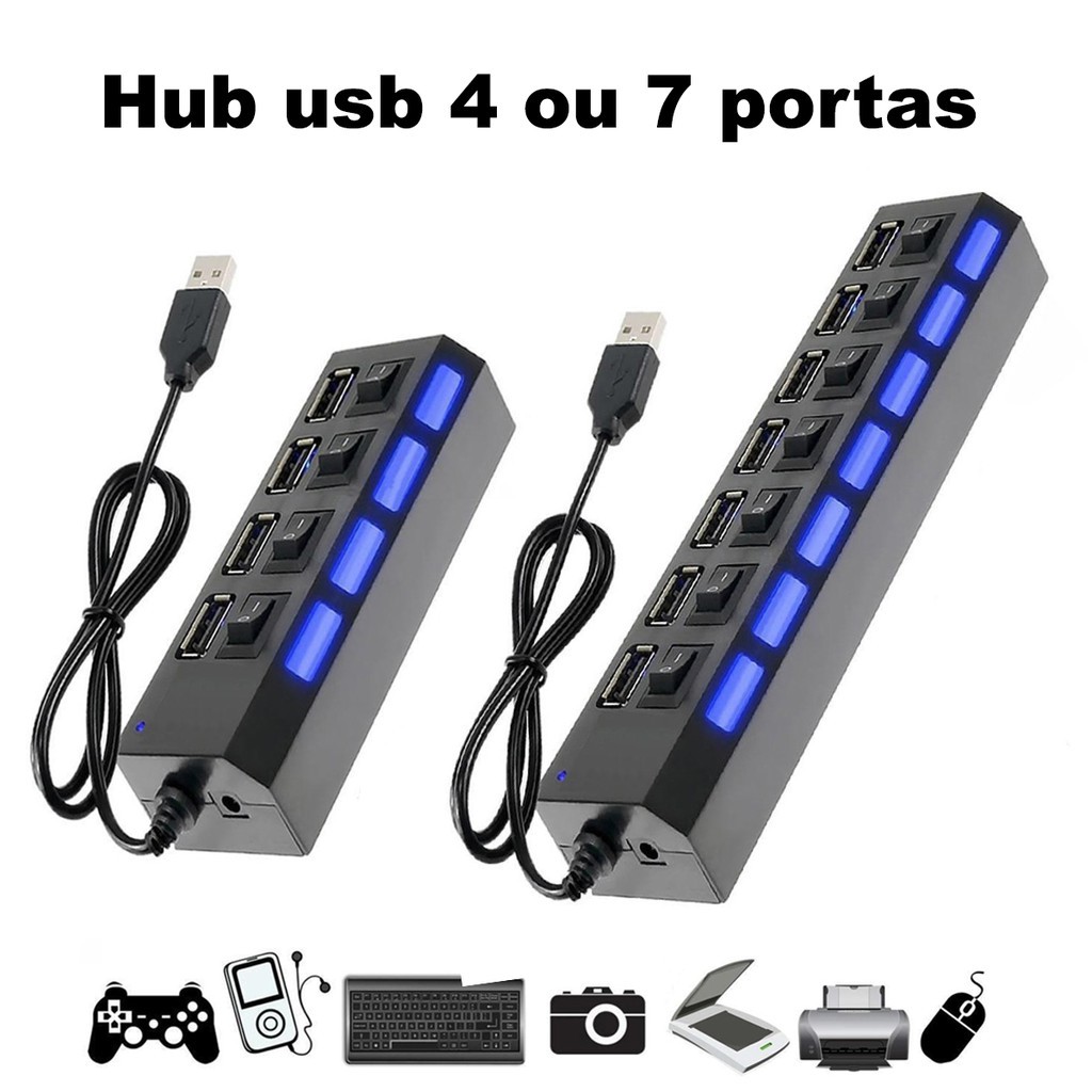 Hub Usb 2.0 7 Portas Régua Usb Extensão Usb Pen Drive Teclado 480mbps ...