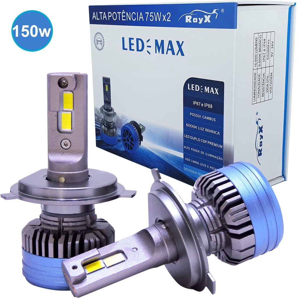 Ultra Led Max RayX 15.000 Lumens 150W 6000k HB3 12V 24V | Shopee Brasil