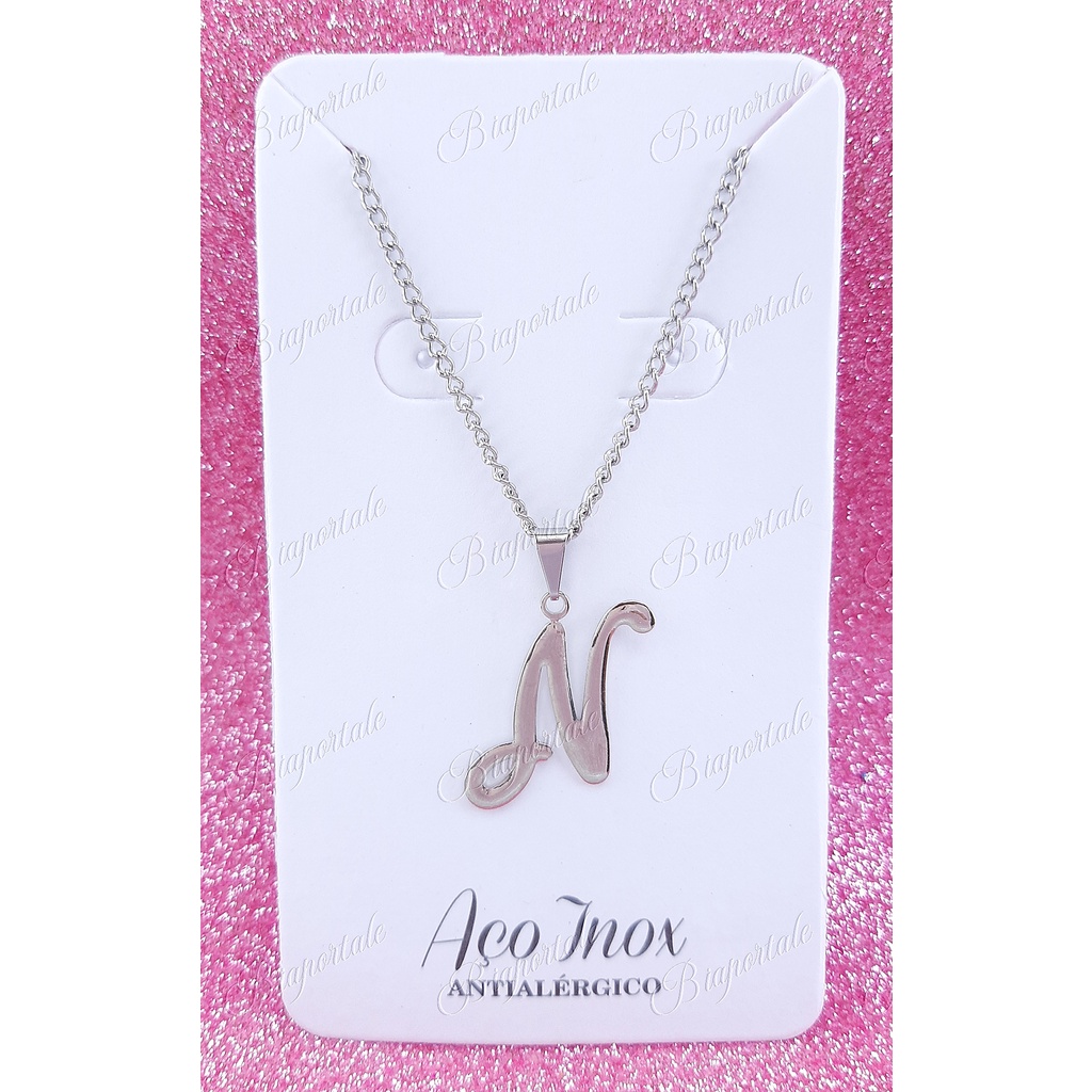 Colar letra N inicial nome aço cirúrgico pingente Letra gargantilha ...
