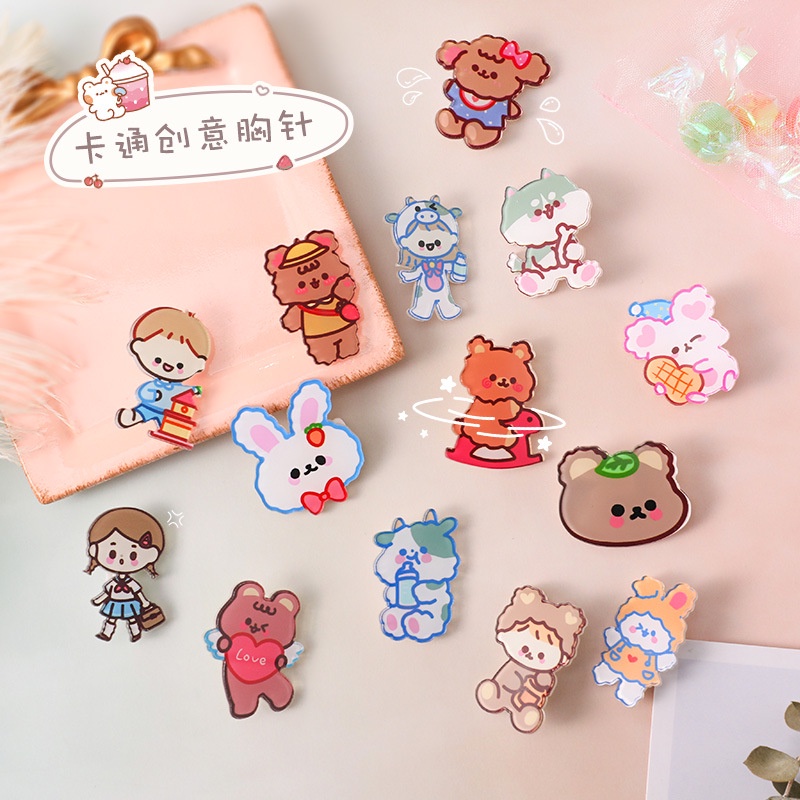 Broche Fofo De Desenho De Urso Marrom E Coelho Acessórios para mochilas ...