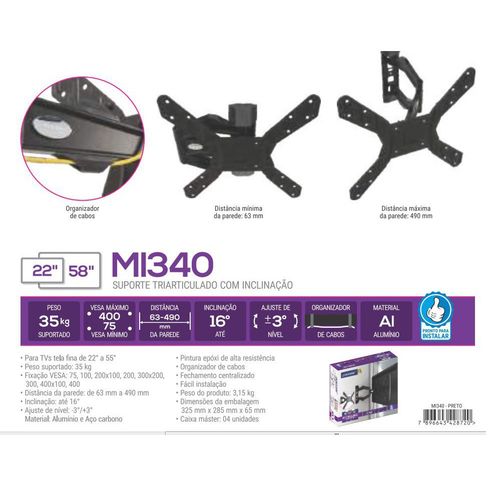 MI 340 Suporte Articulado com Inclinação Suporte articulado com ...